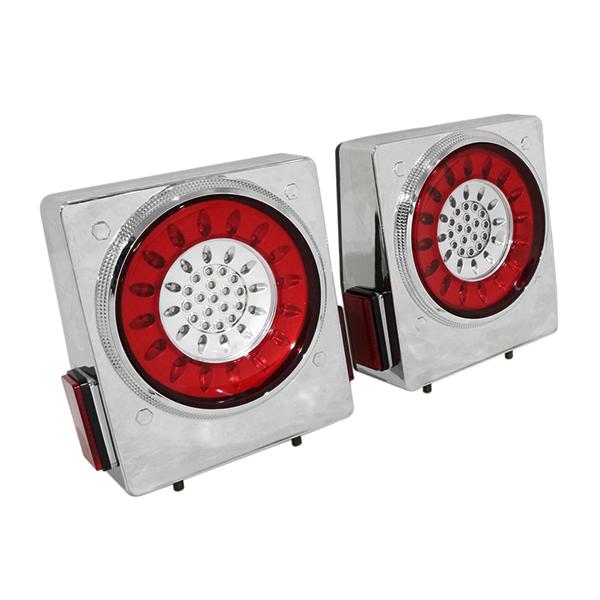 ■参考適合車種■・メーカー：汎用・サイズ：（約）横：185mm 高さ：210mm 幅：80mm◆セット内容：2個24VフルLED46発丸型テール24V車汎用品になりますのでサイズが合えばどの車種にも装着可能です。点灯時は開花仕様　フルLED...