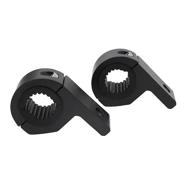 ・カラー：ブラック 黒・適合パイプ径：28.5〜31.5mm・バンド幅：23mm・材質：アルミ・重量：95g◆セット内容：2個 取付金具付き作業灯や集魚灯、サーチライトの取付けにお勧めです！穴を開ける事なくライトの取付けが可能！丸パイプにワ...