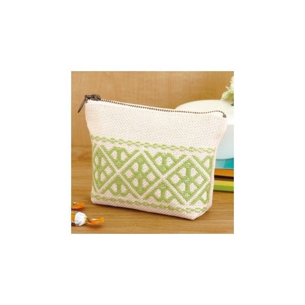 <出来上がり寸法>約縦10cmx横14.5cmxマチ3cm<キット内容>こぎん糸No.1100布<コングレス>裏布ファスナーこぎん針図案付説明書<打込目数>18カウント／1インチ・約70目／10cm