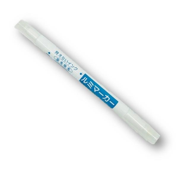 インクは油性ですが、ブラックライトを照射したときだけ発光します。通常光、太陽光では見えません。細書き/太書き両用で、素材に合わせて使い分けができます。主成分：アルコール、石油溶剤、蛍光顔料、添加剤Lumi　MarkerColorless F...