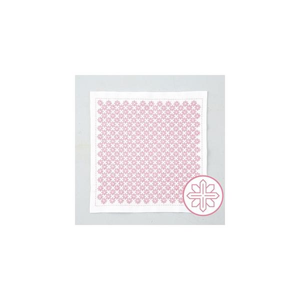 一目刺しの花ふきん「折り紙」刺し子糸<細>に最適な図柄、できました。<出来上がり寸法>約縦34cm×横34cm<キット内容>●刺し子糸<細>(綿100%)●晒木綿　(綿100%)●作り方説明書...