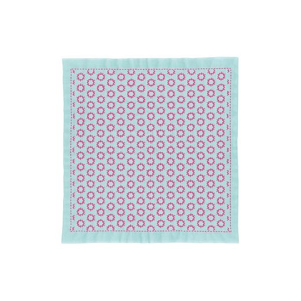 <出来上がり寸法>約縦33cm×横33cm<キット内容>●晒木綿　（綿１００％）●作り方説明書●刺し子糸（綿１００％）●刺し子針<備考>図案は布にプリント済み。<重量> 約57g