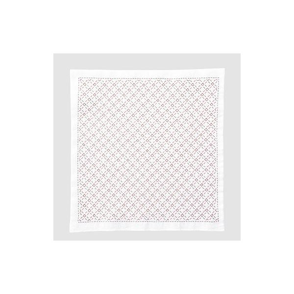 <出来上がり寸法>約縦34cm×横34cm<キット内容>●晒木綿（綿１００％）：白　●作り方説明書●刺し子糸（綿１００％）●刺し子針<備考>図案は布にプリント済み。<重量> 約53g