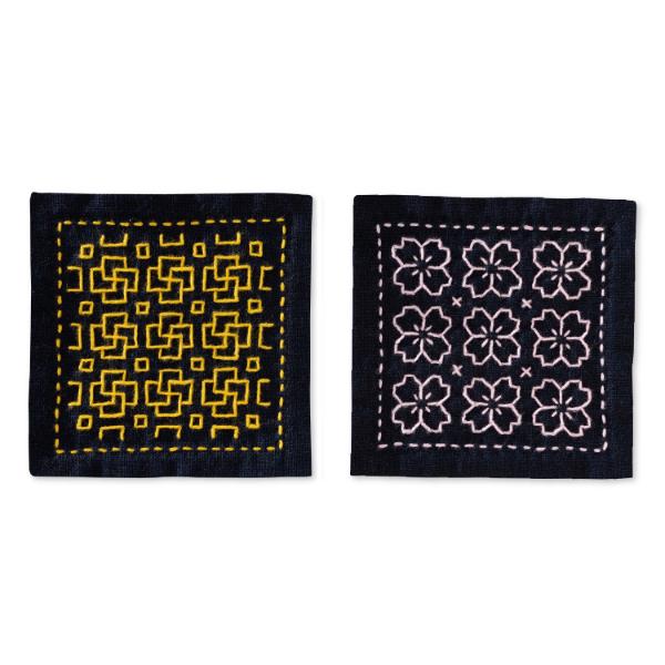 初級（スターター）刺し子をはじめてみたい方にオススメ！STEP1 簡単なタテ・ヨコの柄からスタートできる初心者向けキットです。STEP2 ナナメをプラスした柄に挑戦してステップアップすることができます！＜出来上がり寸法＞各約縦10cmx横1...