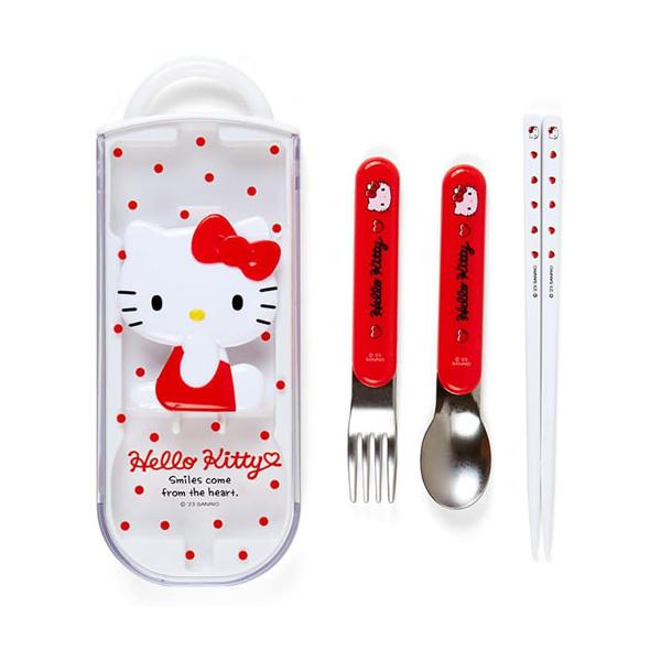 サンリオ レリーフ付きランチトリオセット ハローキティ (箸 フォーク スプーン ケース お名前シール付属) 013803 【抗菌 おはし 給食 グッズ 雑貨】★株式会社サンリオ 社製・サンリオ オリジナルの公式グッズ★サンリオの正規卸ルー...