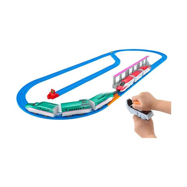 プラレール キミが運転!連結!グリップマスコン E5系新幹線＆E6系新幹線セット ラジコン電車 【はやぶさ こまち レールセット フルセット 編成車両 本体】キミの運転で本物みたいな新幹線の連結シーンを再現!グリップマスコンの遠隔操作でE5...
