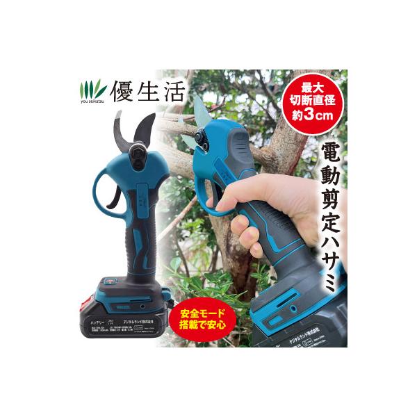 軽い力でスイスイ切断！コード不要の電動型コードレス剪定ハサミ ！！トリガーを引くだけ、少ない力でもスムーズに枝をカットできる電動剪定バサミ。硬い枝や太い枝もラクに切れて、剪定作業がグンと快適に！！コード不要の充電式で、庭仕事や果樹の手入れに...
