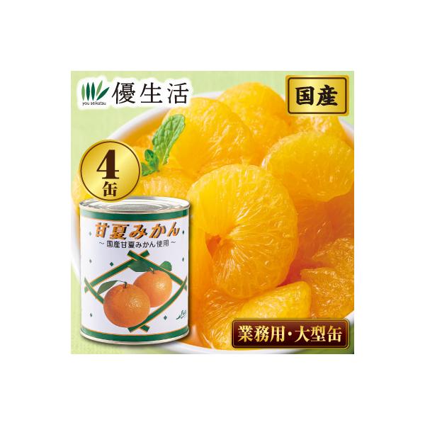 一般ではあまり出回りにくい、国産甘夏の大型缶シロップ漬け!! 充実の酸味と甘味。業務用・大型缶。●内容総量／850g（固形量470g)×4缶●原材料／夏みかん(国産)、砂糖、ぶどう糖果糖液糖/クエン酸●賞味期限／製造より3年（常温）●原料原...