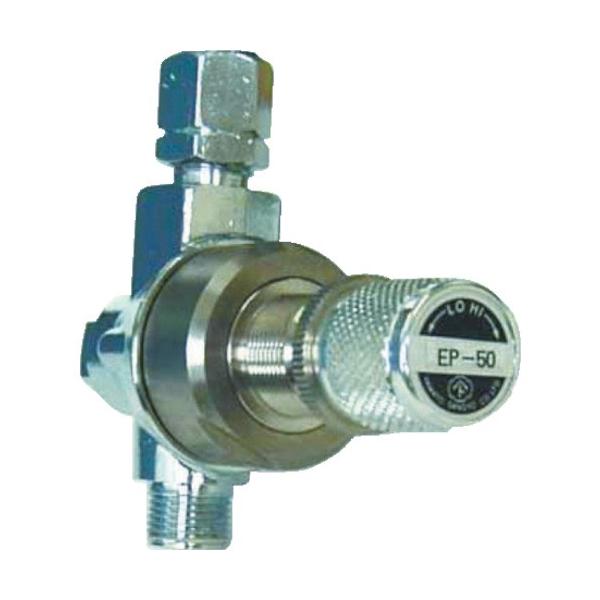 ヤマト産業 溶接用ガス節約器 EP-50Uです。トーチを開いた瞬間の無駄なガスを節約し、従来に比べて15％節約可能です。現在使用されている機器に取付ができます。入口形状9/16-18UNFナット（R）、出口形状9/16-18UNFオネジ（R）