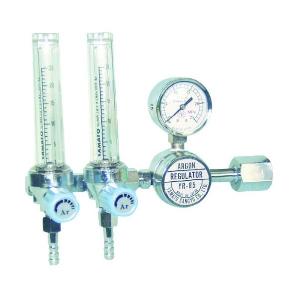 ヤマト産業 二連式流量計付アルゴンガス用調整器 YR-85F-F2M-25-ARです。溶接バックシールに便利な二連式流量計(25L)を採用しています。1次側使用圧力：2〜15MPa2次側使用圧力：0.4±0.1MPa(設定式)入口接続：W2...