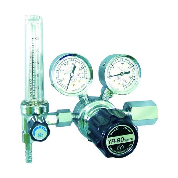 ヤマト産業 汎用小型圧力調整器 YR-90F-R-11FS-25-O2-2205（酸素用・関東式）です。圧力変動が少ないため、ガスの安定供給が可能な小型調整器です。出口フロート式流量計(25L)付です。分析・研究用、工業用1次側使用圧力：2...