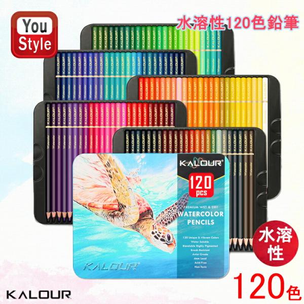 ポイント(画材セット)プロ専用芯色鉛筆セット アナログ 画材 子供 キッズ X'masプレゼントや誕生日プレゼントに大人気！カロリー KALOUR 水溶性色鉛筆 120色セット 海亀 メタル缶 ブラシ2本付き YW-WCP120 色鉛筆 色...