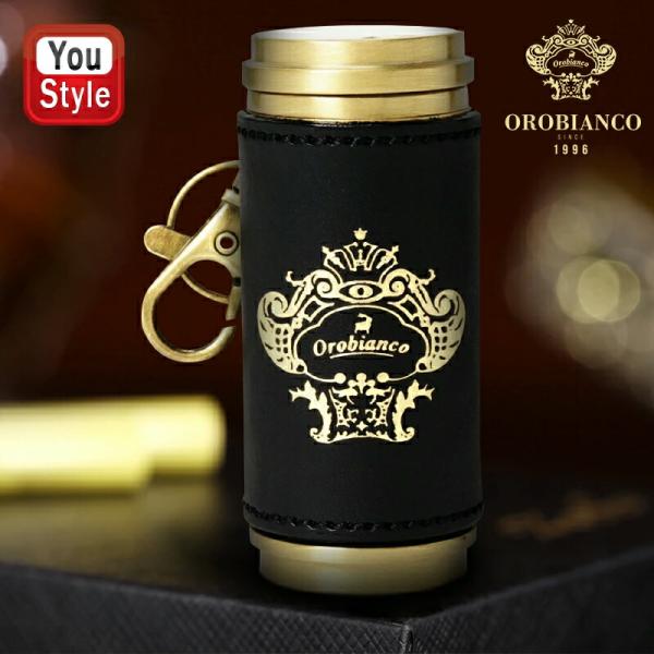 オロビアンコ Orobianco 携帯灰皿 革貼り 筒型 LOGOゴールド(箔押し) ORA-001-GD レザー メンズ 豪華 喫煙具 本革 牛革 灰皿 高級感 ブランド 個性 デザイン かっこいい ギフト プレゼント お祝い 記念品 誕生日