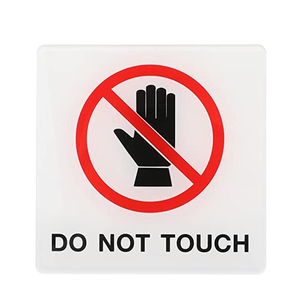「商品情報」「主な仕様」「DO NOT TOUCH」触るの禁止を表すピクトグラムのサインプレート、裏面シールのアクリル製です。サイズ：10cmX10cm接触禁止を示すサインプレート。文字ではなくアイコンで示す「ユニバーサルデザイン」が採用さ...