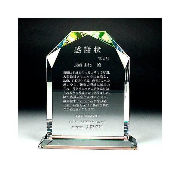 上部のカットにホログラム加工の虹色が反射し美しく輝きます。表彰盾・感謝状・優勝記念・退職記念・退官記念・会社記念 にどうぞ！■名入れ加工方法■　サンドブラスト加工■材　質■　本体：エコロジークリスタルガラス■サイズ■　ガラス　高さ175mm...