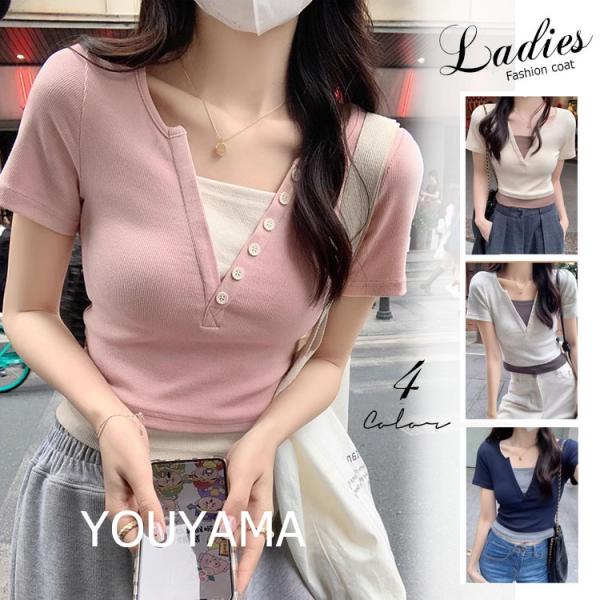 商品名Tシャツ 半袖Tシャツ 女性 春夏 無地 Vネック レディース ゆったり カジュアル スリム トップス 女性 夏  サイズS M L XL素材コットン ポリウレタンカラーピンク/ベージュ/ブルー/グレー