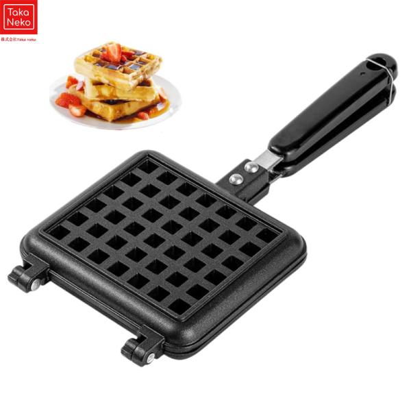 ワッフルメーカー 直火 フライパン 両面焼き ワッフル 焼き機 ミニウム合金 ワッフルメーカーポット 防錆丈夫な焦げ付き防止コーティング モチ 餅 朝食 スクエアワッフルベーキングパン スリム 家庭用 プレスプレート ベーキングツール