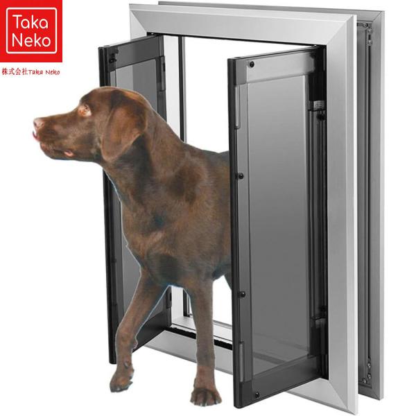 ペットドア 大型犬用マグネット自動閉鎖ドア アルミニウム合金 出入り2方向 ロック 2 ペット 出入り 高耐久 キャット 磁気 耐寒性と耐熱性 室内用 外部用 取り付け簡単 大型、中型、小型のペットの猫と犬に適しています 自由に出入り可能★...
