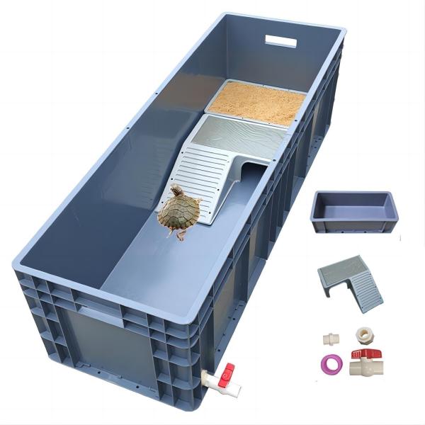 【多機能飼育ボックス】この亀飼育用水槽は、飼育用の冬眠エリア、休憩エリア、這いエリア、潜水水泳エリア、日よけ、日光浴を備えた休憩場所を提供し、石や砂を置くことができます。大きめのサイズで、複数のペットを飼う場合にもおすすめです。【高品質素材...