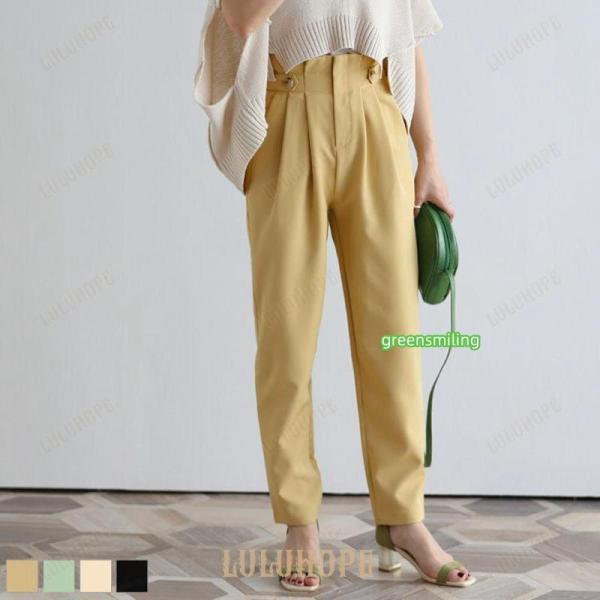 DETAIL                     ハイウェストでスタイルアップ魅せ。 ウエストタック入りでウエストラインをすっきりと見せてくれます。 低身長さん向けのPサイズも選べるので低身長さんでもシルエットキレイに。 サイドのボタン...