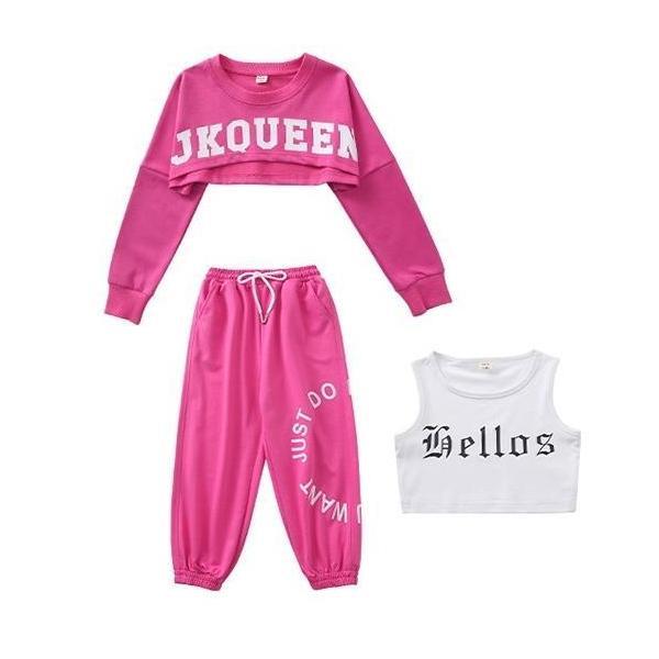 ・個性的で派手かわいいキッズのダンス衣装上下セット!!・ダンスの発表会などのチーム衣装やダンスレッスン用にもおすすめ★・サイズが豊富でチームで揃えやすい!!＜素材＞【 綿 ポリエステル100% 】※トップス⇒ストレッチあり　ズボン⇒ストレッ...