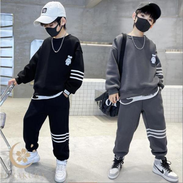 爆買 子供ジャージ  上下セット 男の子スウェットセットアップ パーカー トレーニングウェア スポーツウェア キッズ  ジュニア 子供服 春秋商品詳細■素材：綿■カラー：グレー/ブラック■サイズ：cm120：着丈48 バスト90  パンツ丈...