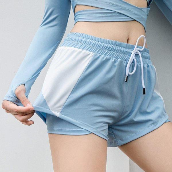 ヨガパンツ スパッツ付き ショートパンツ スポーツウェア レディース 可愛い 動きやすい 短パン フィットネスウェア ヨガウェア ウエストゴム 軽量 夏 薄手【色展開】ピンク、ブルー、ブラック【サイズ（cm）】S  ：ウェスト60　ヒップ9...