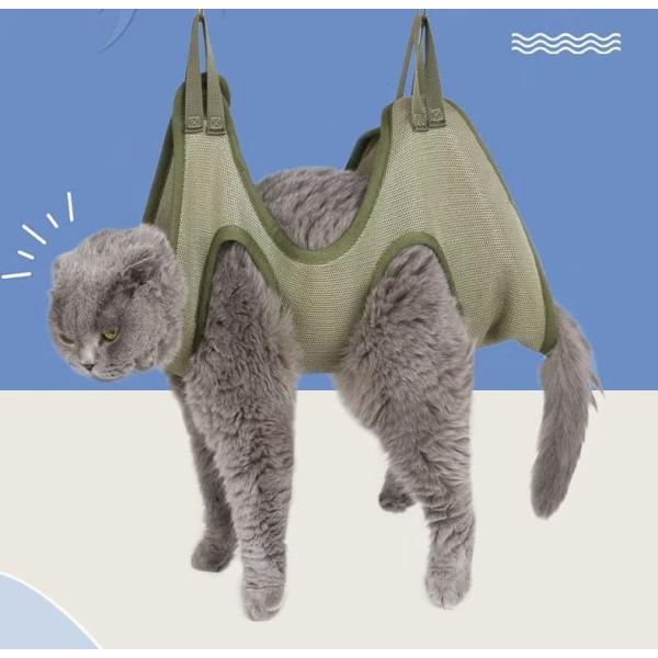 【カラー】グリーン、ブルー、ピンク【サイズ】2〜6kg、6〜10kg※推奨体重で、サイズを分けております。あくまで目安ですのでご了承ください。【商品説明】暴れていた猫があら不思議！吊り下げるだけで、大人しくなります！爪切りのほか、トリミング...