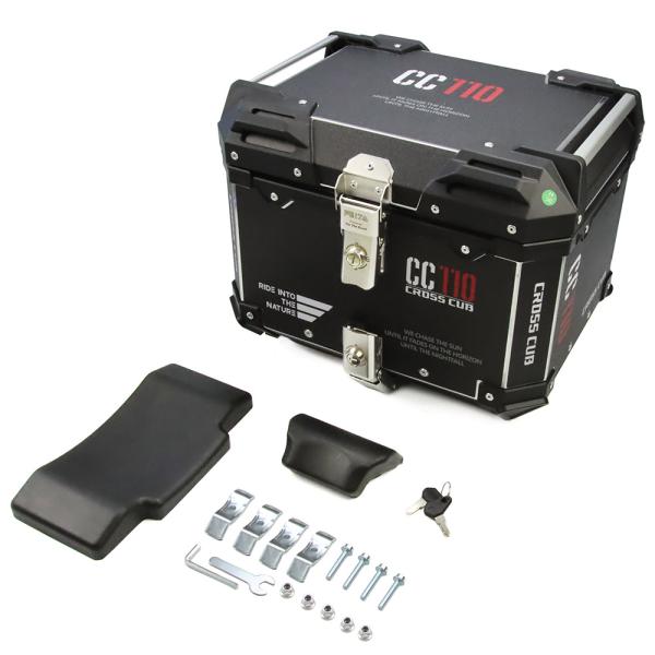 商品仕様：■状態：新品　未使用■クロスカブ110対応 リアボックスキット■容量：約45L■材質：アルミ合金■カラー：ブラック■防水仕様■キーロック対応■バックレスト付き■内張り付き■取付ベース付き■1枚目の写真は出品商品の全てになります。■...
