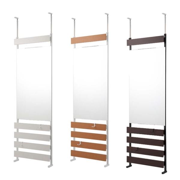 【品番：nasa0935 】突っ張り立体ミラーラック 幅60 通常タイプ<商品詳細>■サイズ：本体：（約）幅60×奥行9（脚部11）×高さ192〜262ｃｍ、ラダー間隔 ：（約）ラダー高さ8.8・すきま5cm、ミラー面：（約）幅...