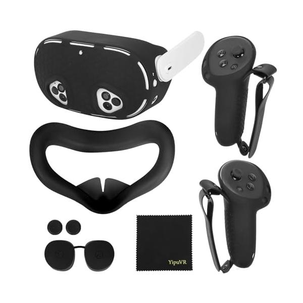 VR保護キットの内容VRコンソールカバー×1、グリップカバー×2、コントローラジョイスティックキャップ×2、レンズキャップ×1、アイカップ×1、レンズクリーニングクロス×1。VRケースプロテクターQuest 3S専用に設計されたソフトシリコ...