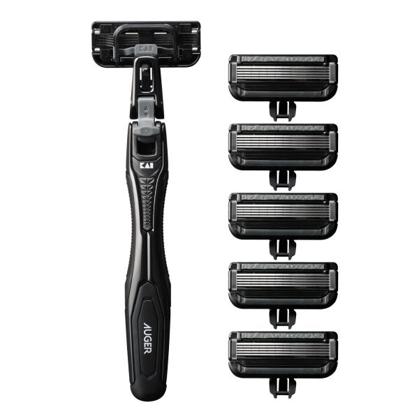 カラー：ブラックサイズ：1個 (x 1)スタイル：本体+替刃6個【AUGER　SYSTEM　RAZOR】肌へのやさしいフィッティング、逆剃りもしやすいヘッド角度可変機構、ハンドルのグリップ感や衛生面のケアまでKAI品質が凝固された新システム...