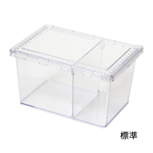 クリアースライダーは本体・蓋・ストッパー・セパレータ全てスチロール樹脂製です。上下透明で、通気口も外周部分にしかないので中の生物を上からも観察し易くなっています。スライド式の蓋の為上下が隙間なくきっちり閉まるので、コバエの侵入も防ぎます。セ...