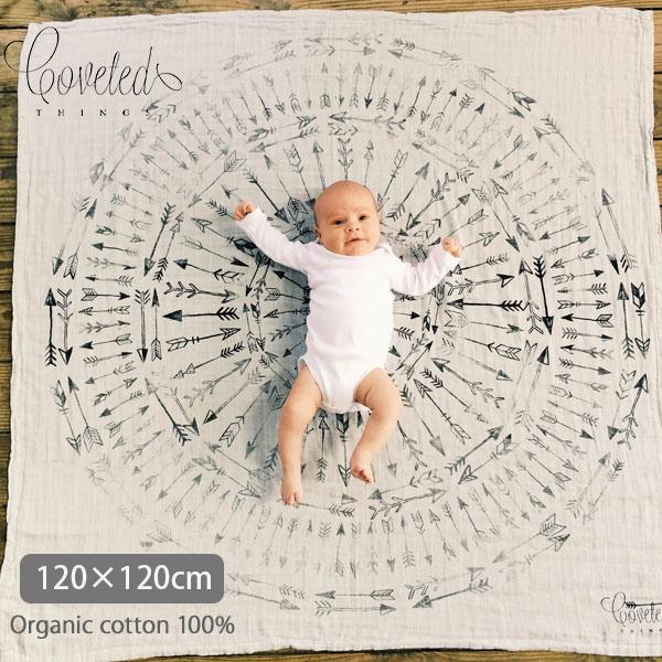 商品名：オーガニックコットン モスリンスワドルScarf Faded Arrows Coveted Thingsサイズ・・・約120×120cm・約155g巾着袋:35×28cm※綿衣料品の特性上、個体差がある旨ご了承ください。素材・・・オ...