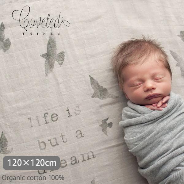 商品名：オーガニックコットン モスリンスワドルScarf Birds Coveted Thingsサイズ・・・約120×120cm・約160g巾着袋:35×28cm※綿衣料品の特性上、個体差がある旨ご了承ください。素材・・・オーガニックコッ...