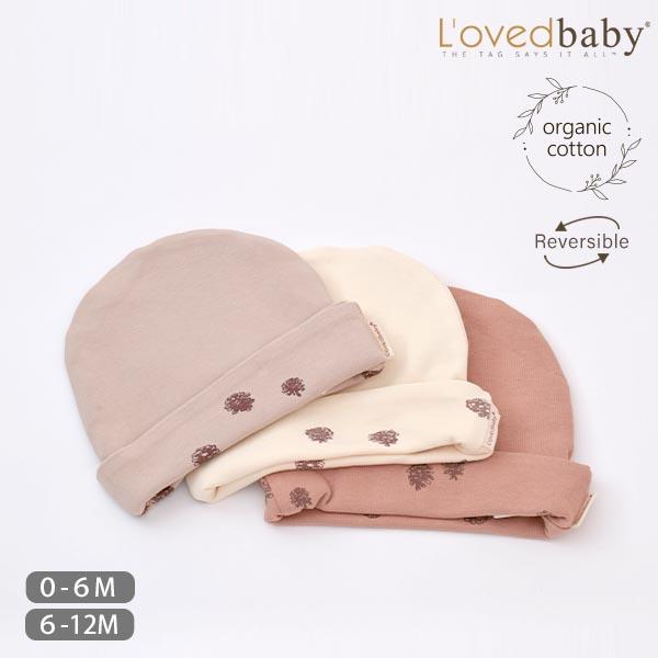 商品名：オーガニックコットン ベビー リバーシブルビーニーPinecone L'ovedbabyサイズ・・・0-6M:平置き幅18cm 深さ15cm6-12M:平置き幅19cm 深さ16cm※綿衣料品の特性上、個体差がある旨ご了承ください。...