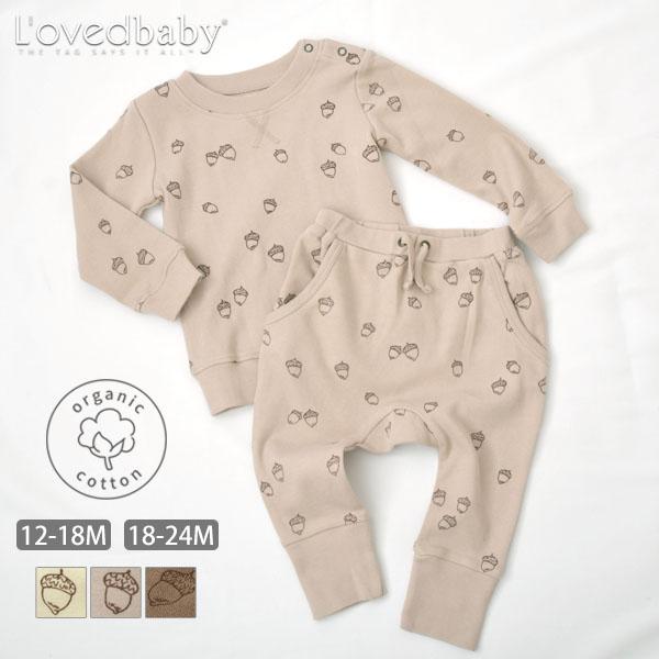 商品名：オーガニックコットン ベビースウェットシャツ＆ジョガーセットAcorn（長袖） L'ovedbabyサイズ・・・12-18M(80-85cm):【上】着丈37cm 身幅26cm 肩幅24cm 袖丈31cm【下】脇丈45cm ウエスト...