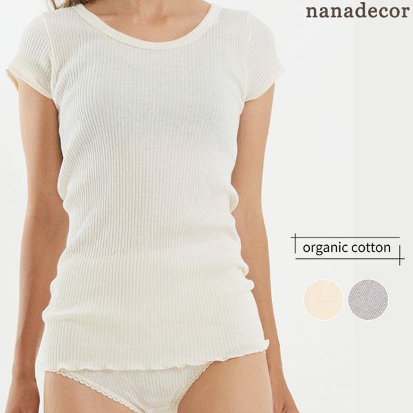 商品名：オーガニックコットン ナナリブショートスリーブ nanadecorサイズ・・・ML(バスト79-94cm)着丈65cm 身幅28cm 肩幅30cm 袖丈11cm※( )内は適応サイズ※衣料品の特性上、個体差がある旨ご了承ください。素...