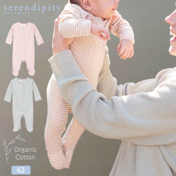 商品名：オーガニックコットン ベビー フライス足つきカバーオール serendipityサイズ・・・62cm(3ヶ月):総丈52cm 身幅19cm 肩幅17cm 袖丈21cm 股下19cm※()内は適応目安※綿衣料品の特性上、個体差がある旨...