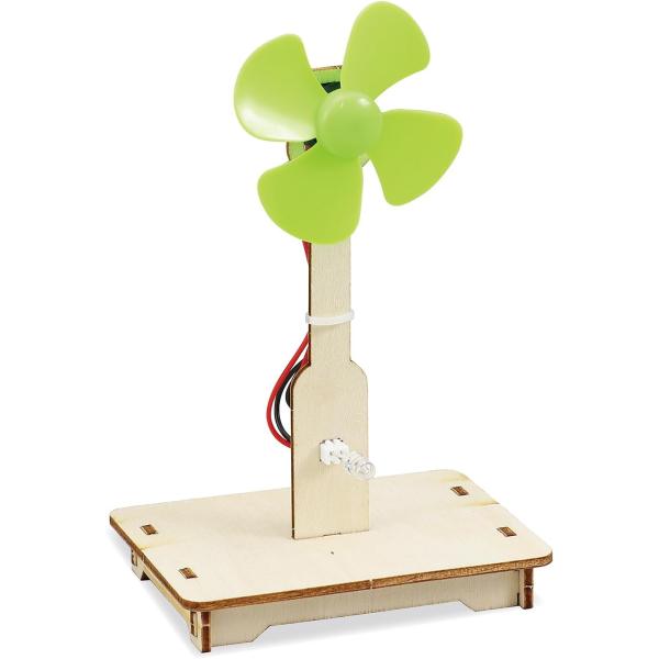 風の力でLEDを光らせよう! 風力発電学習キット風力発電機の仕組みを解説したフルカラー組立説明書付きで誰でも簡単に組立、実験が行えます。レーザーカット済みの土台なので、簡単組立。所要時間30分程度組み立てる必要がある