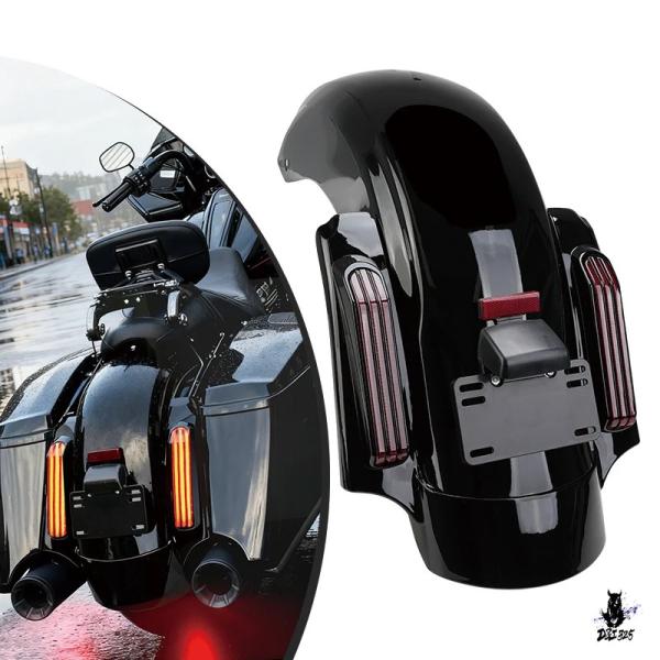 ■商品仕様2023-2025年式ハーレーFLHX、FLTRX、FLTRXSTSEモデル対応のリアフェンダーシステム。ブラックフェンダーとレッドレンズのセットです。当店の商品は海外の互換品・汎用品が主となります。画像をよくご確認お願いします。...