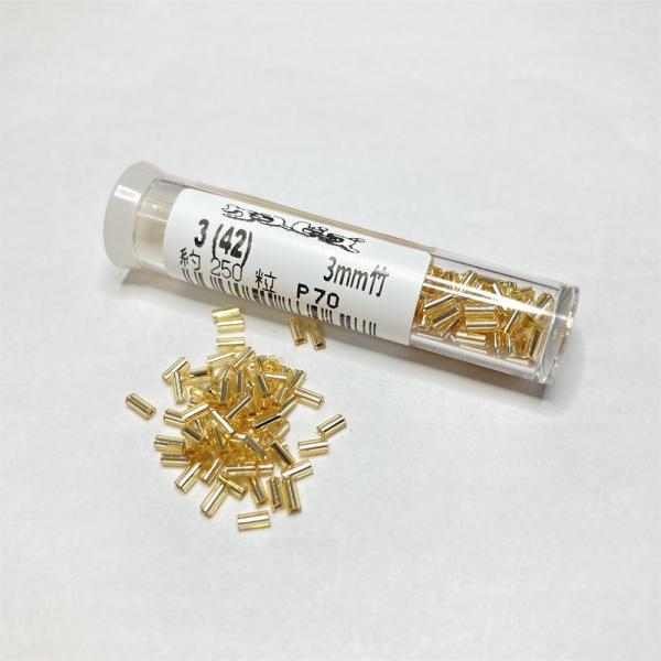 カラー番号：#3（42）カラー名：金茶銀引（ゴールド）素材：ガラス加工の種類：スキ、ツヤ有り、シルバーサイズ：1.5X3mm(1分)内容量：約250粒（ケースビーズ約3g）竹ビーズ MIYUKIビーズ ビーズアクセサリー材料 ガラスビーズ ...