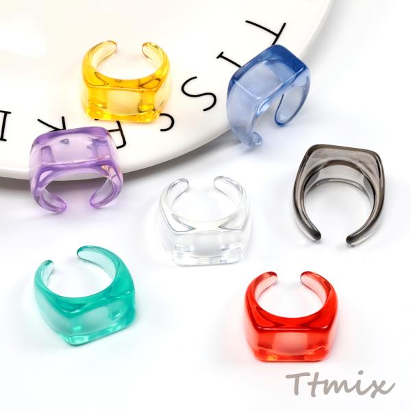 サイズ：13号内径約17mm(幅約12mm) 入数：2ヶ/パック 素材：樹脂製 重さ：約5.2g/パックファッションリング 透明感 オープンリング 指輪 樹脂製 手芸用品 手芸材料 アクセサリーパーツ ハンドメイド資材