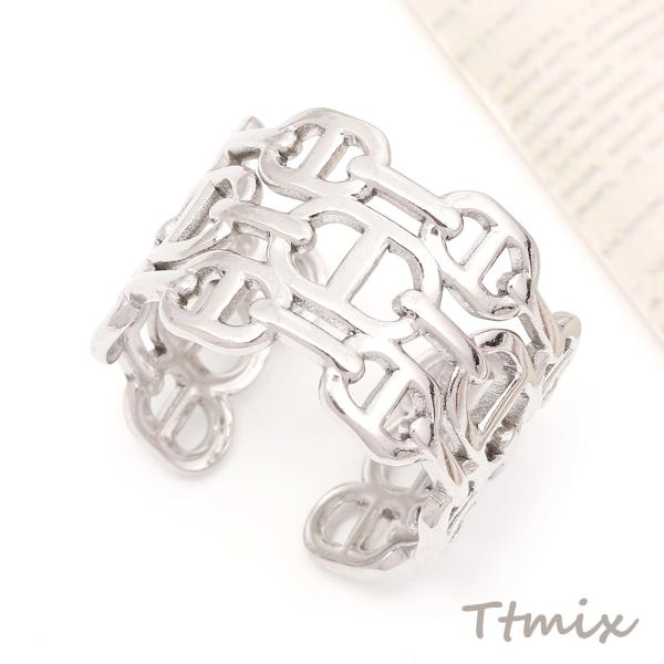 サイズ：18号内径約18.7mm(幅約14mm) 入数：1ヶ/パック 素材：ステンレス製 重さ：約4.1g/パックオープンリング トレンド指輪 ステンレス製 色落ちしにくい 防アレルギー フリーサイズ free ringサイズ調整可 中指リ...