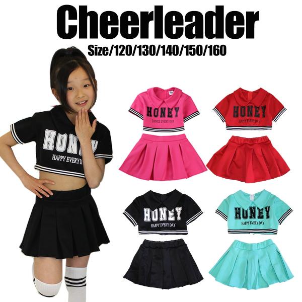 ◇チアガール 半袖 上下セット 4カラーカラー ブラック/ピンク/レッド/グリーン素材 　　　合成繊維サイズ感 少し小さめ1.2サイズ大きめがオススメ！（細身〜標準体型のお子様の目安）厚み 　　　普通透け感 なし質感 　　　やわらかい伸縮性...