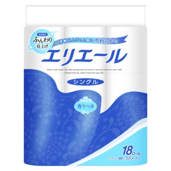 【エリエール トイレットティシュー シングル】55mの長尺仕様で、まとめ買いや備蓄に最適な大容量トイレットペーパーです。●55mの長尺ロールで交換の手間を削減1ロール55mと長いため、面倒な交換回数や買い出しの頻度を大幅に減らせます。シング...