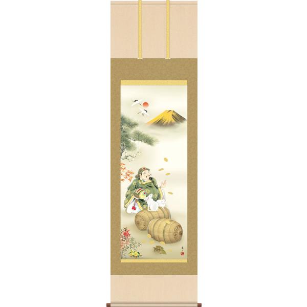 ★無料サービス★風鎮プレゼントまたは、水引ラッピング、または名前等を桐箱のフタ裏へ筆耕致します（毛筆手書き）ご希望の場合は備考欄にご記入ください。黄金に輝く金富士を背に金運・財運をもたらす神様「大黒天」が微笑む名構図。その手には富をもたらす...