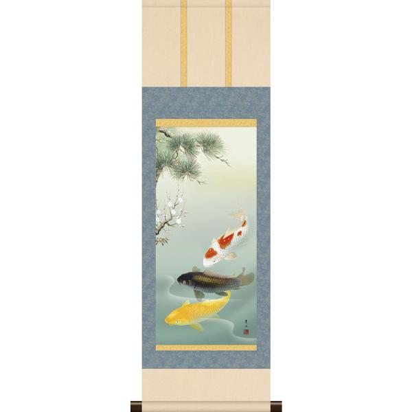 ★無料サービス★水引ラッピング致します。ご希望の場合は備考欄にご記入ください。清流を元気良く泳ぐ香魚の群れや、泳ぐ宝石ともいわれる美しい鯉。静寂に包まれた水場の一瞬を、清涼感あふれる色調で描いた絶妙な構図の作品です。
