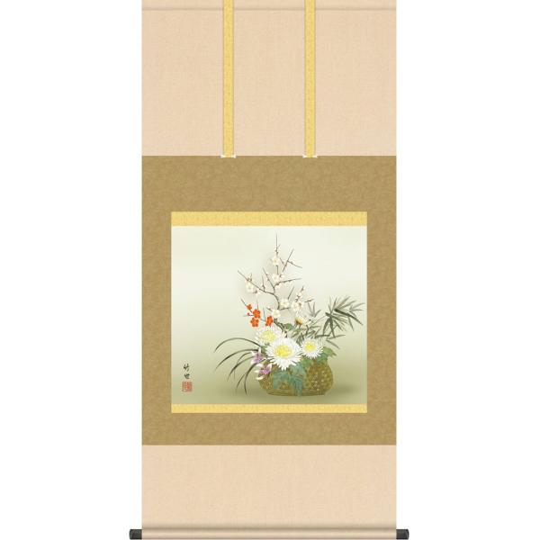 ★無料サービス★風鎮プレゼントまたは、水引ラッピング、または名前等を桐箱のフタ裏へ筆耕致します（毛筆手書き）ご希望の場合は備考欄にご記入ください。咲き競うように艷やかな四季の吉祥花たちを一堂に描く。四季を通じて飾っていただける人気の構図が典...