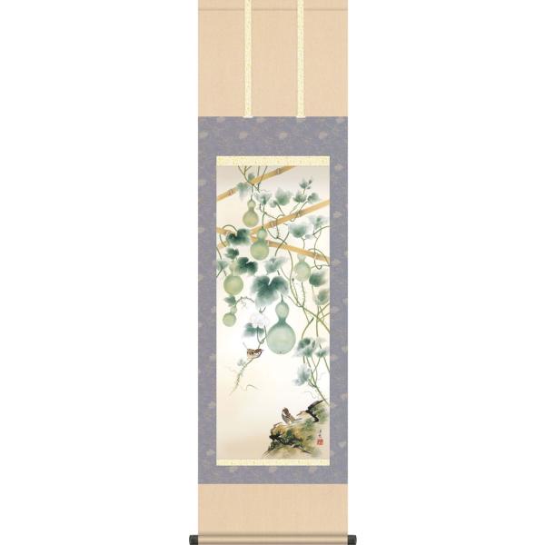 ★無料サービス★風鎮プレゼントまたは、贈答用の水引掛けを無料でお書きさせていただきます。ご希望の場合は備考欄にご記入ください。瑞々しく青々と実る瓢箪が六つで「六瓢」、すなわち無病息災に通じる題材です。夏に最適な爽やかな色調がご尊家の健康長寿...